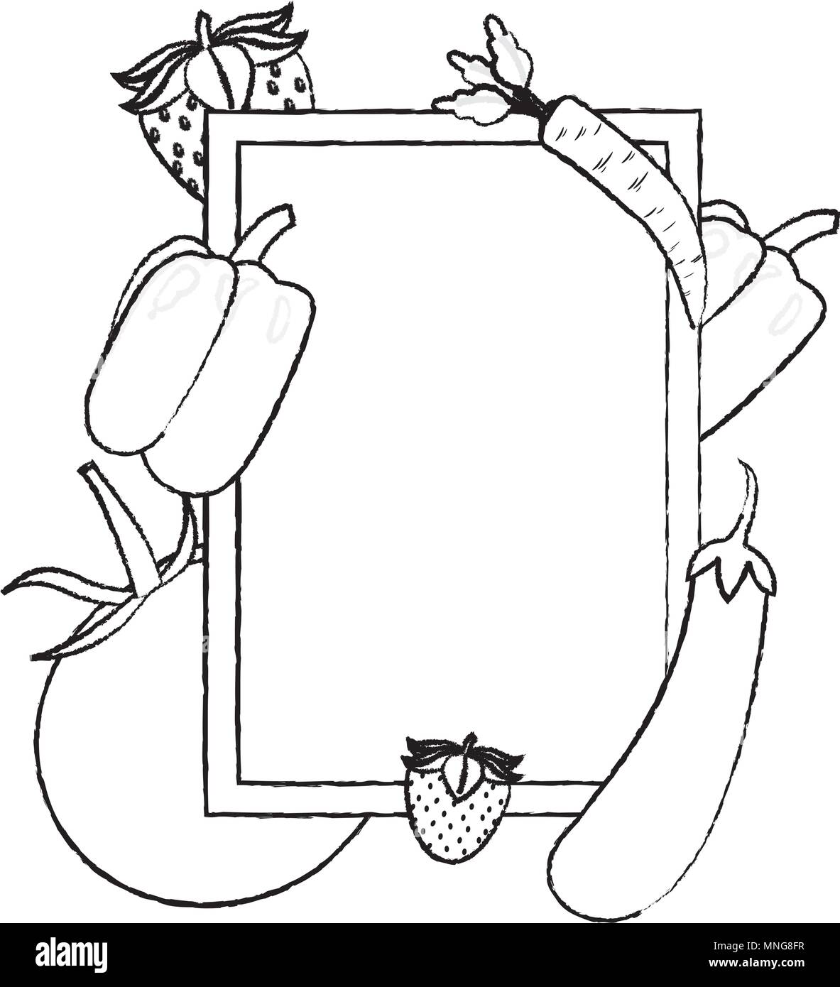 Fruits And Vegetables Border Black And White