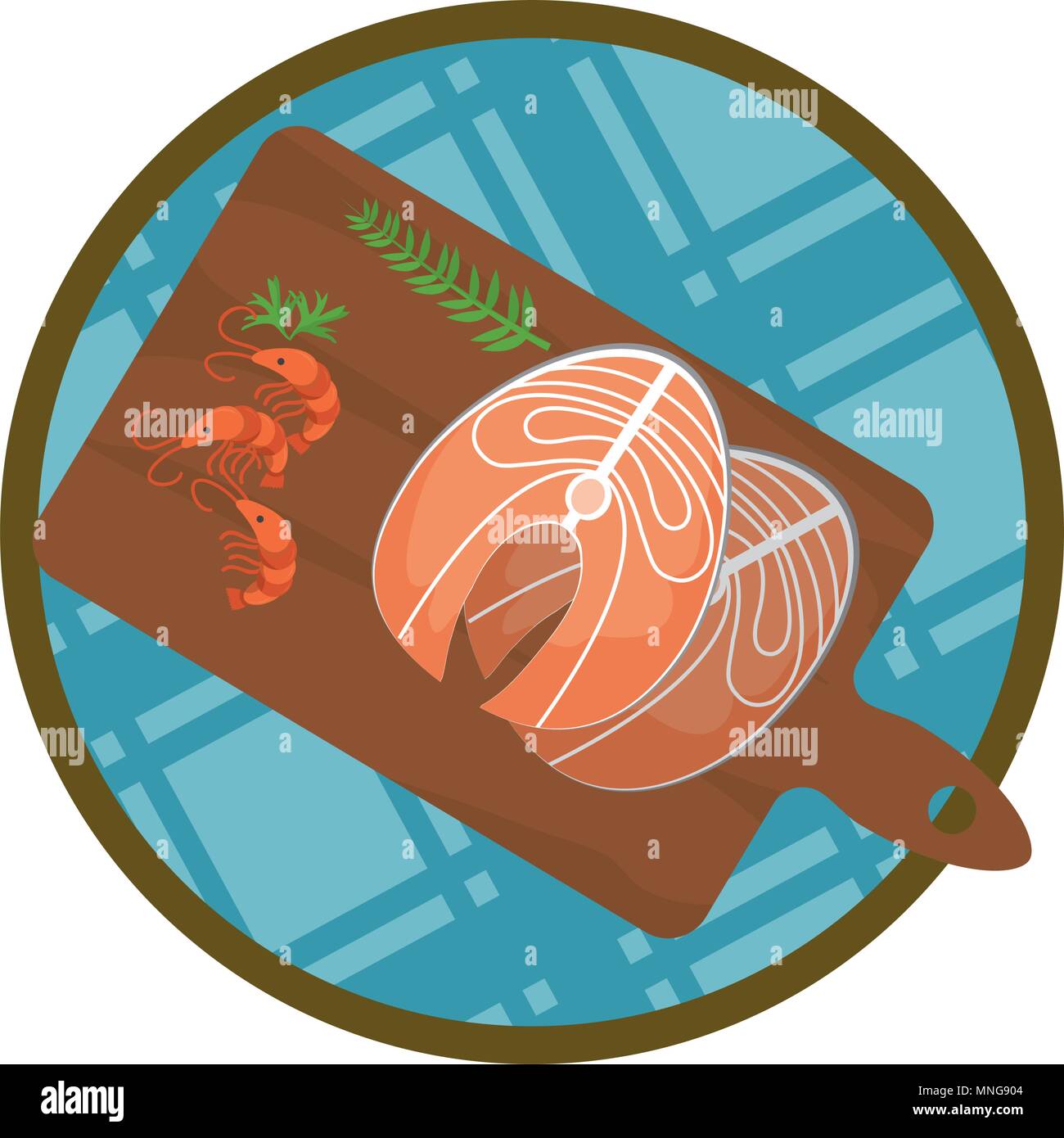 filler fish with lobsters and herbs inside cutting board Stock Vector ...