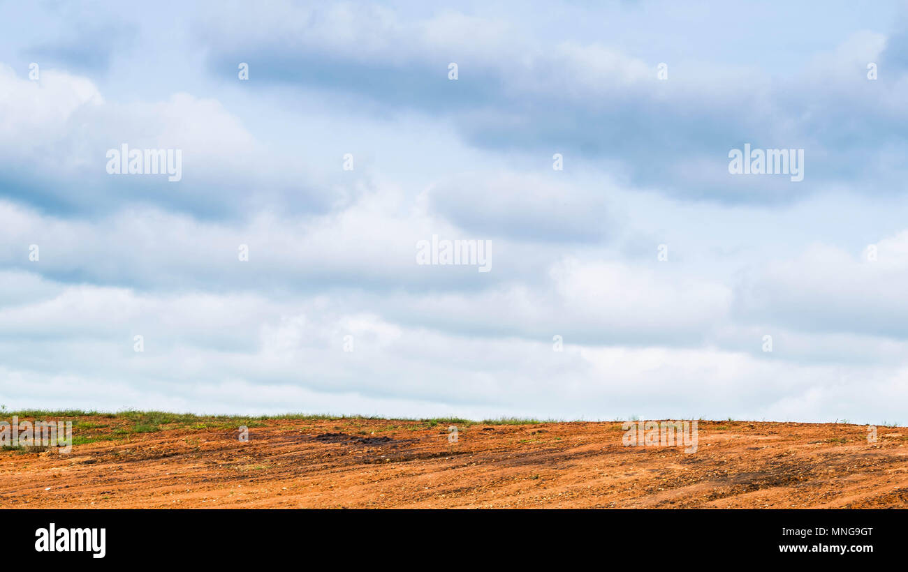 landscape of deforestation area with stormy sky. environmental ...