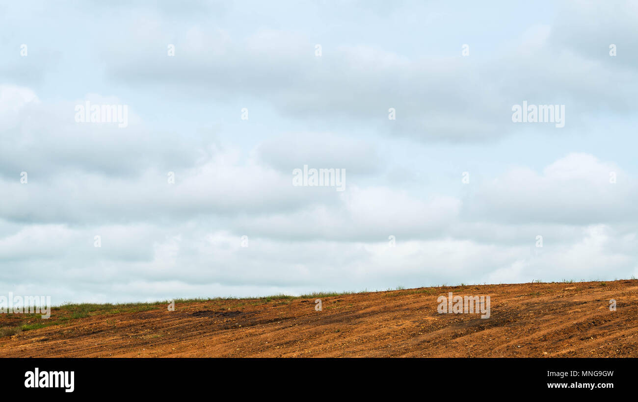 landscape of deforestation area with stormy sky. environmental ...