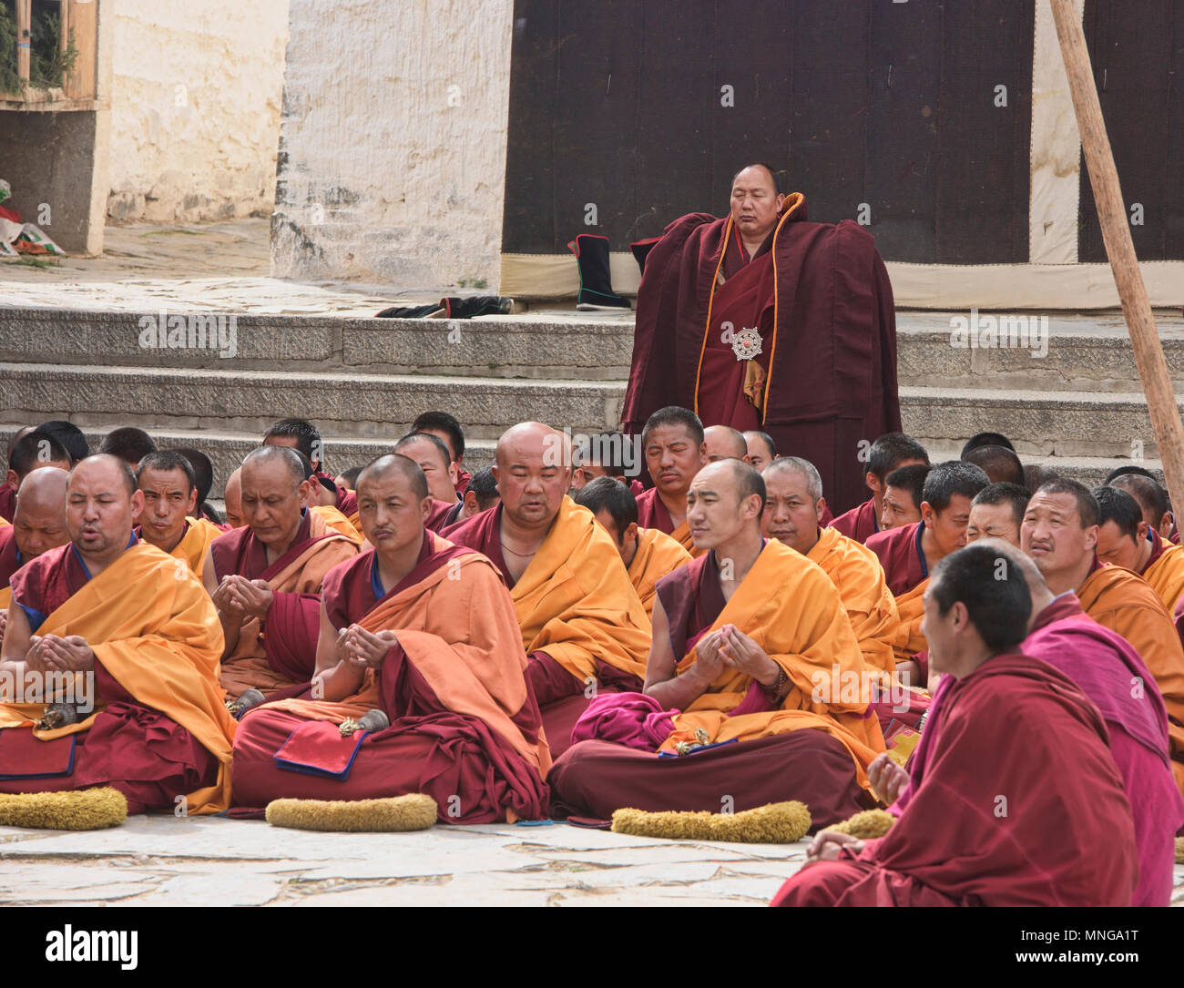 Gelukpa monks chanting, Labrang Monastery, Xiahe, Gansu, China Stock ...