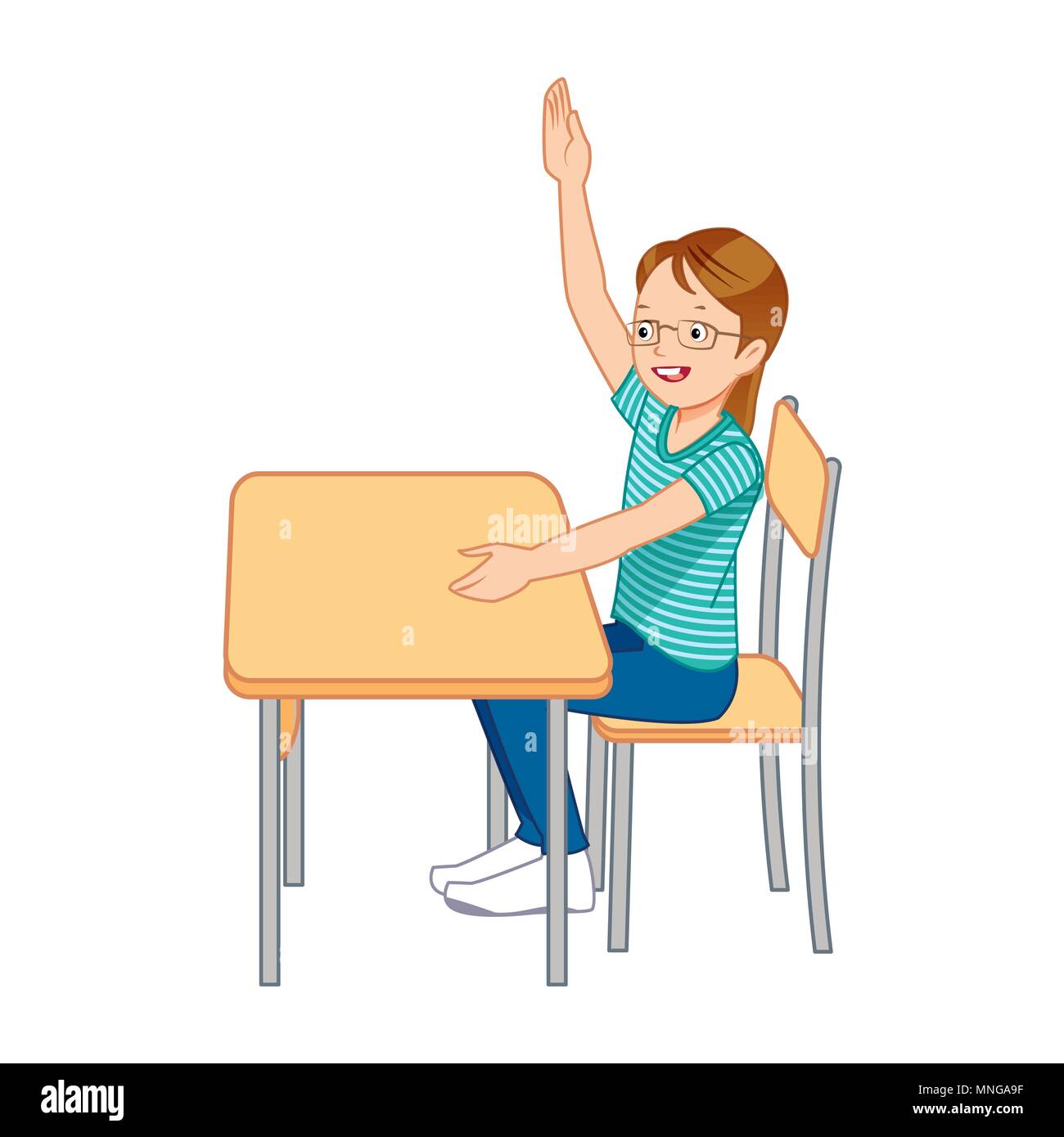 Cute pupil raising hand in elementary school - Vector Stock Vector ...