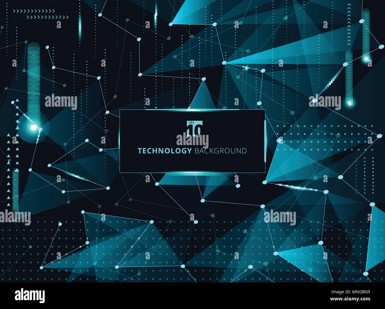 Abstract Technology Blue Triangles And Low Polygon With Lines Connecting Dots Structure And