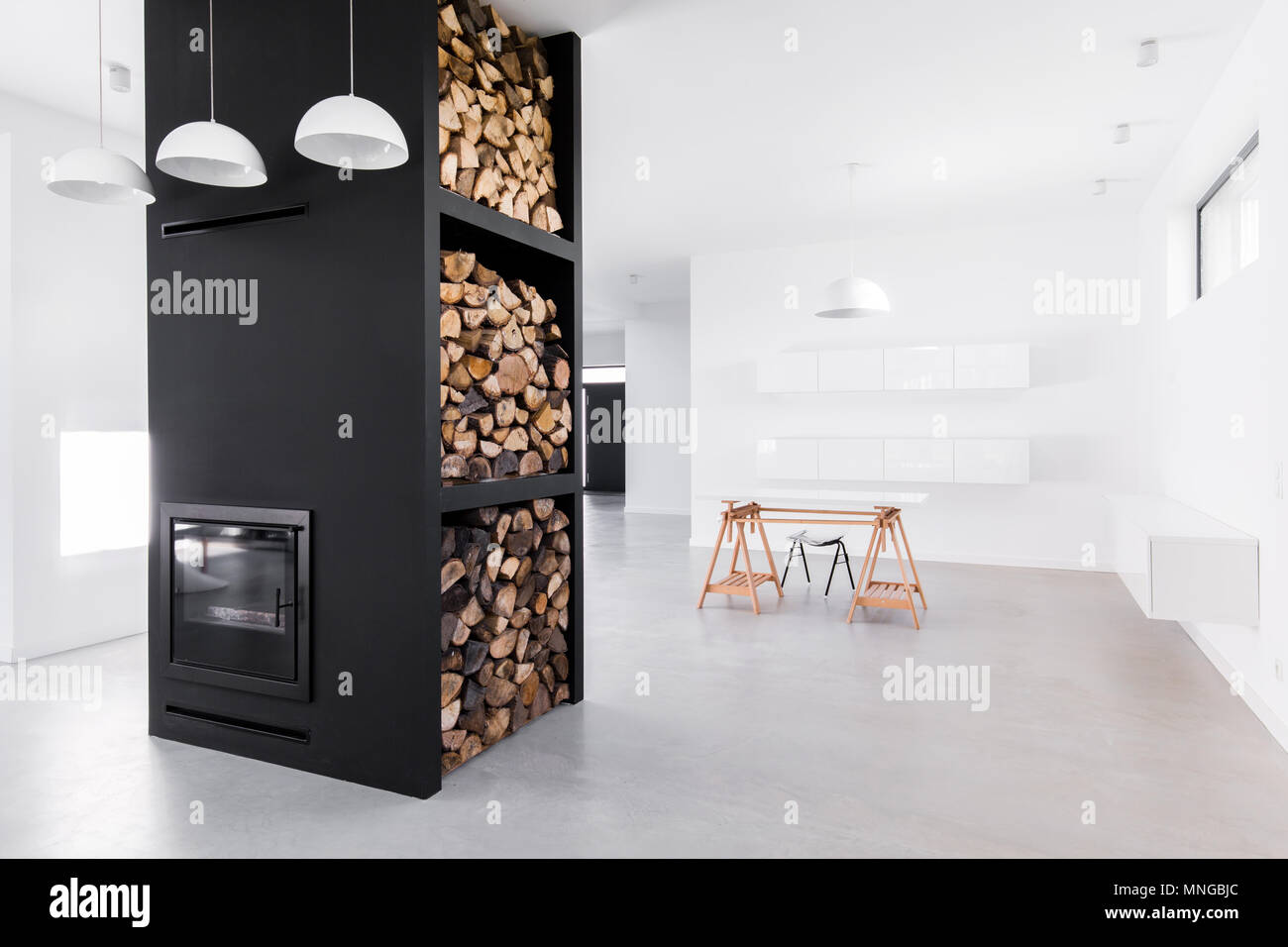 Modern and useful place for a wood Stock Photo - Alamy
