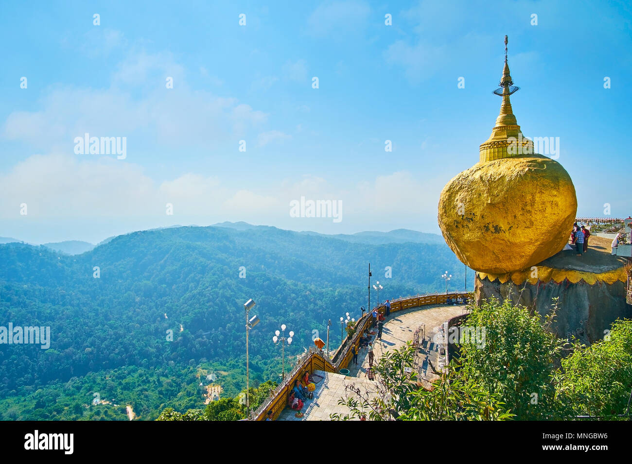 KYAIKTIYO, MYANMAR - FEBRUARY 16, 2018: Panorama of outstanding ...