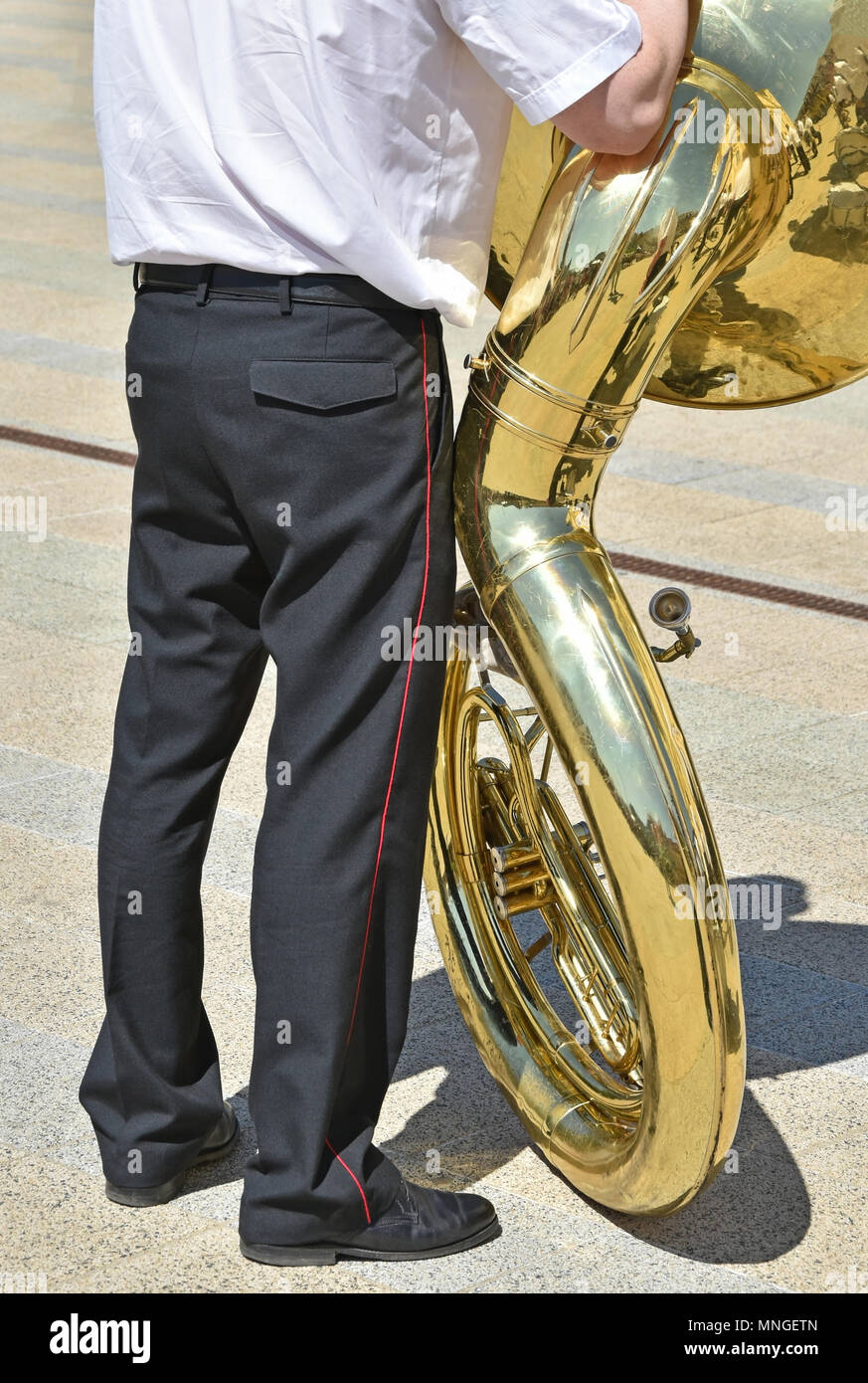 Military brass band member with instrument Stock Photo - Alamy