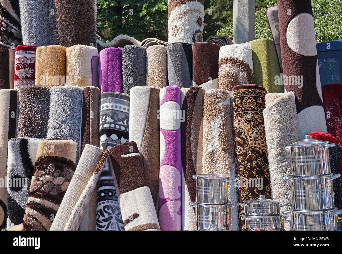 New carpets at the street fair Stock Photo - Alamy