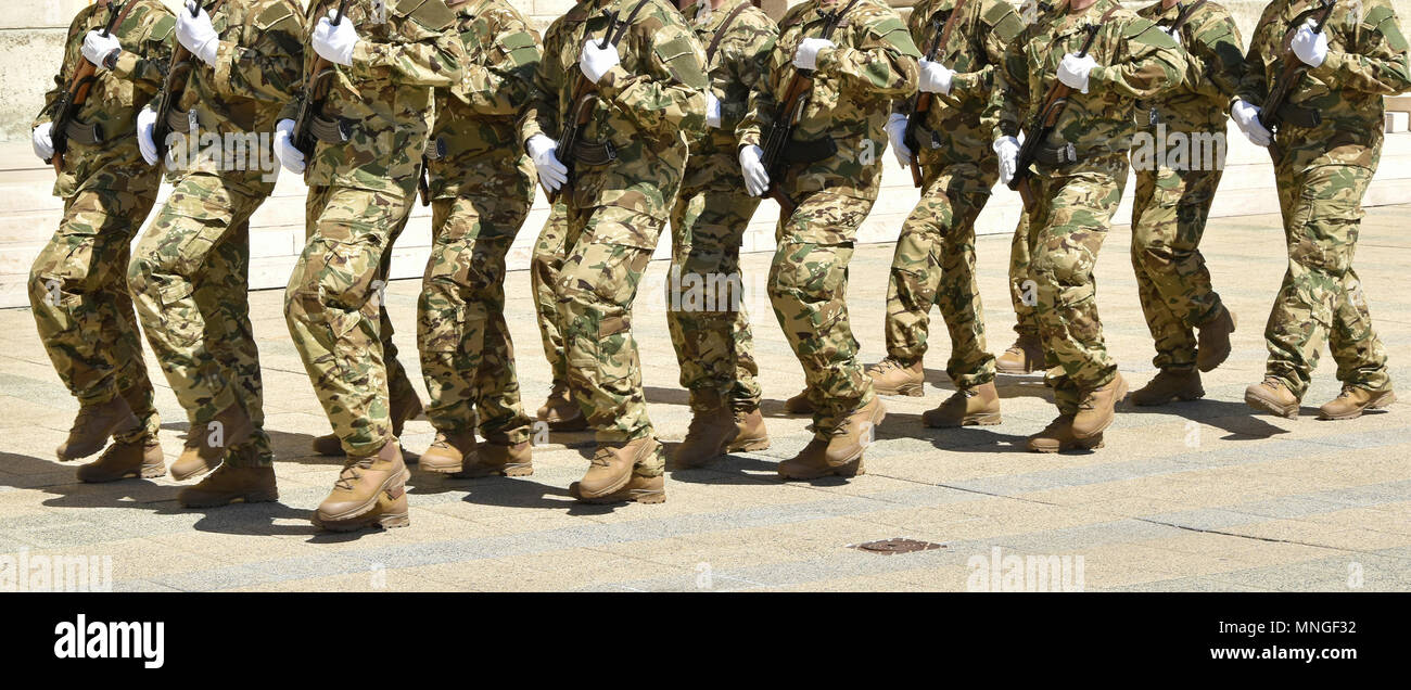 Soldiers are marching at the military parade Stock Photo - Alamy