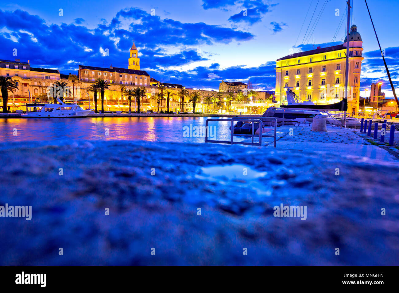 Split waterfront landmarks evening view, Dalmatia, Croatia Stock Photo ...