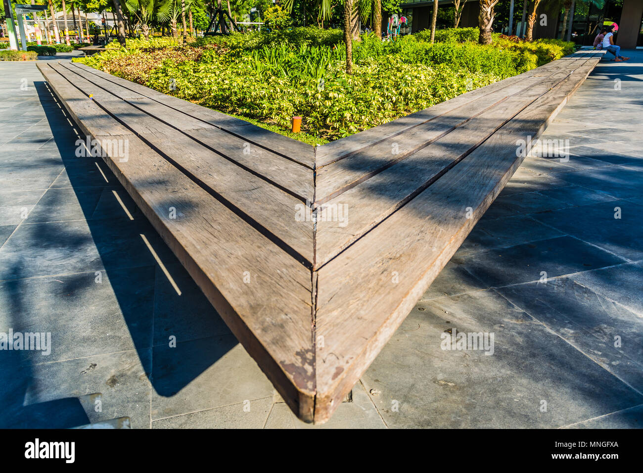 Bonifacio Global City, Taguig City, April 2, 2015: A triangular bench ...