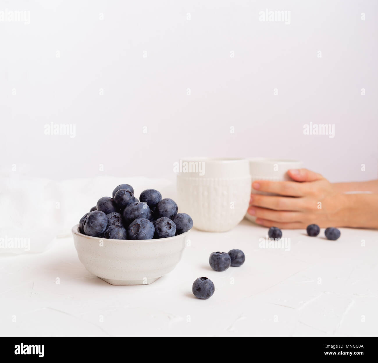 Blueberry bowl, white background Stock Photo - Alamy