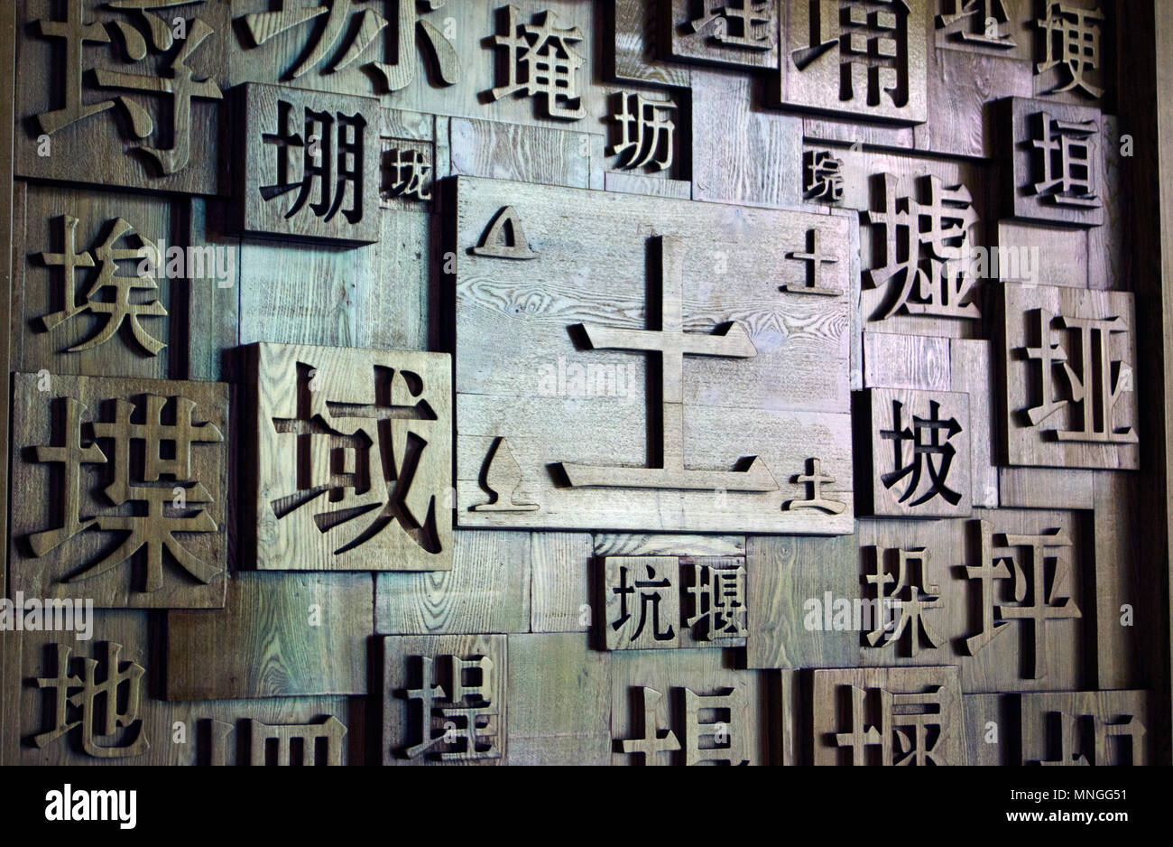 Wood block display with Chinese characters in the China Science and ...