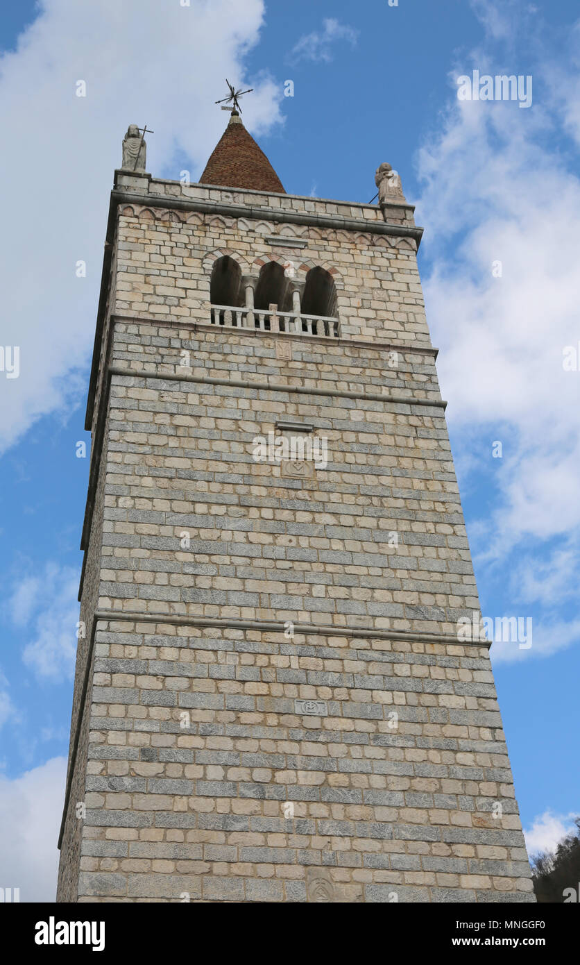 high bell tower of Cathedral of Gemona del Friuli in Northern Italy and ...