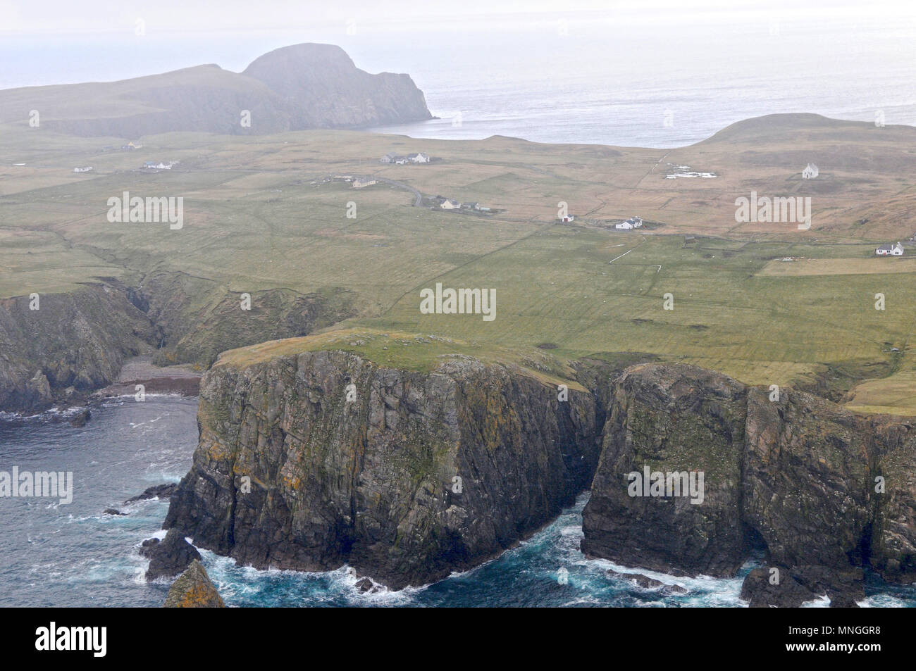 Aerial view of the Shetland Islands from a plane—showing scattered ...