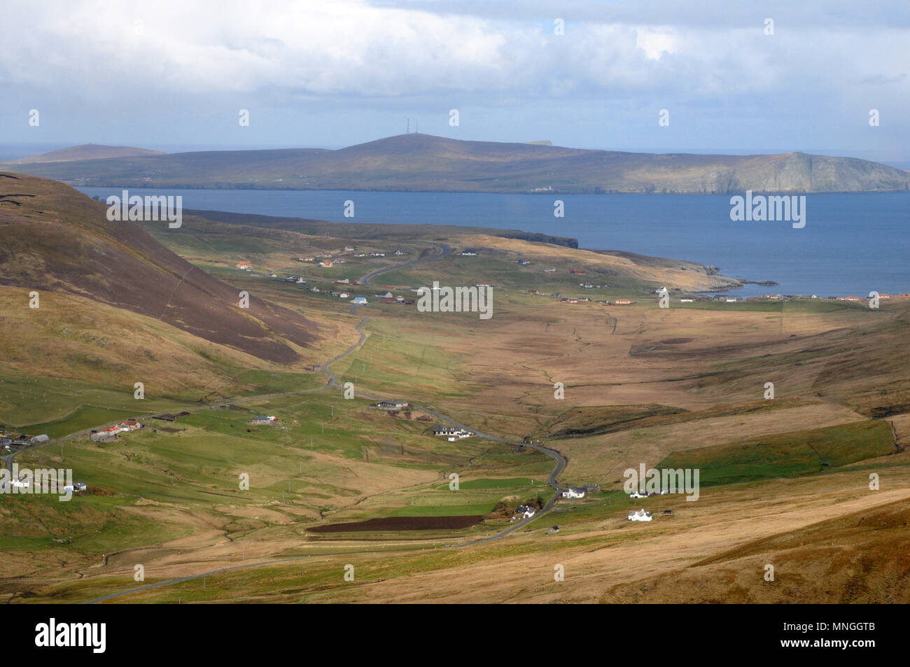 Aerial view of the Shetland Islands from a plane—showing scattered ...