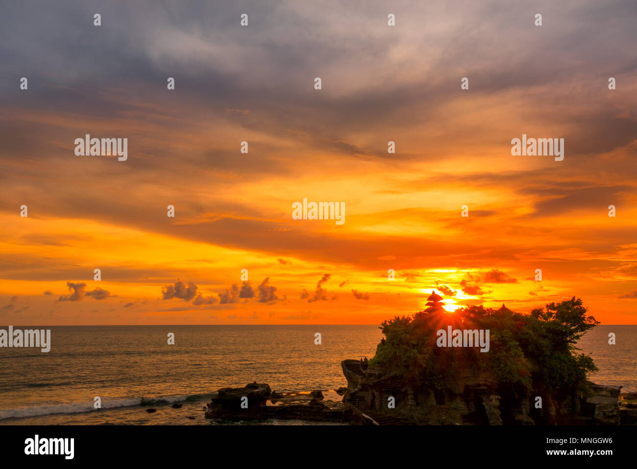 Indonesia. Bali island. Sunset over the ocean and the Tanah Lot Temple ...
