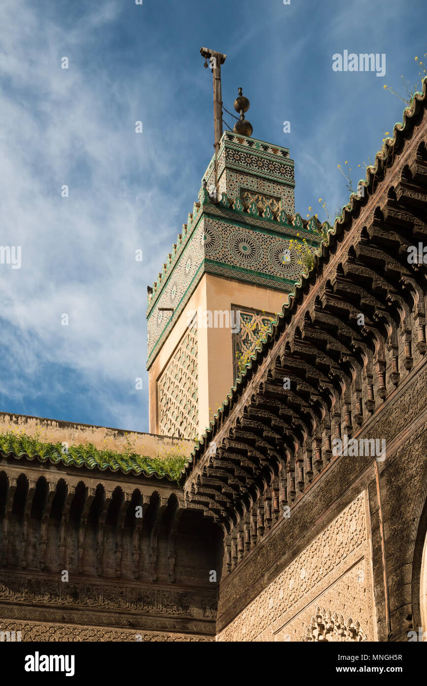 View from the yard of the islamic school Madrasa Bou Inania, Fez ...