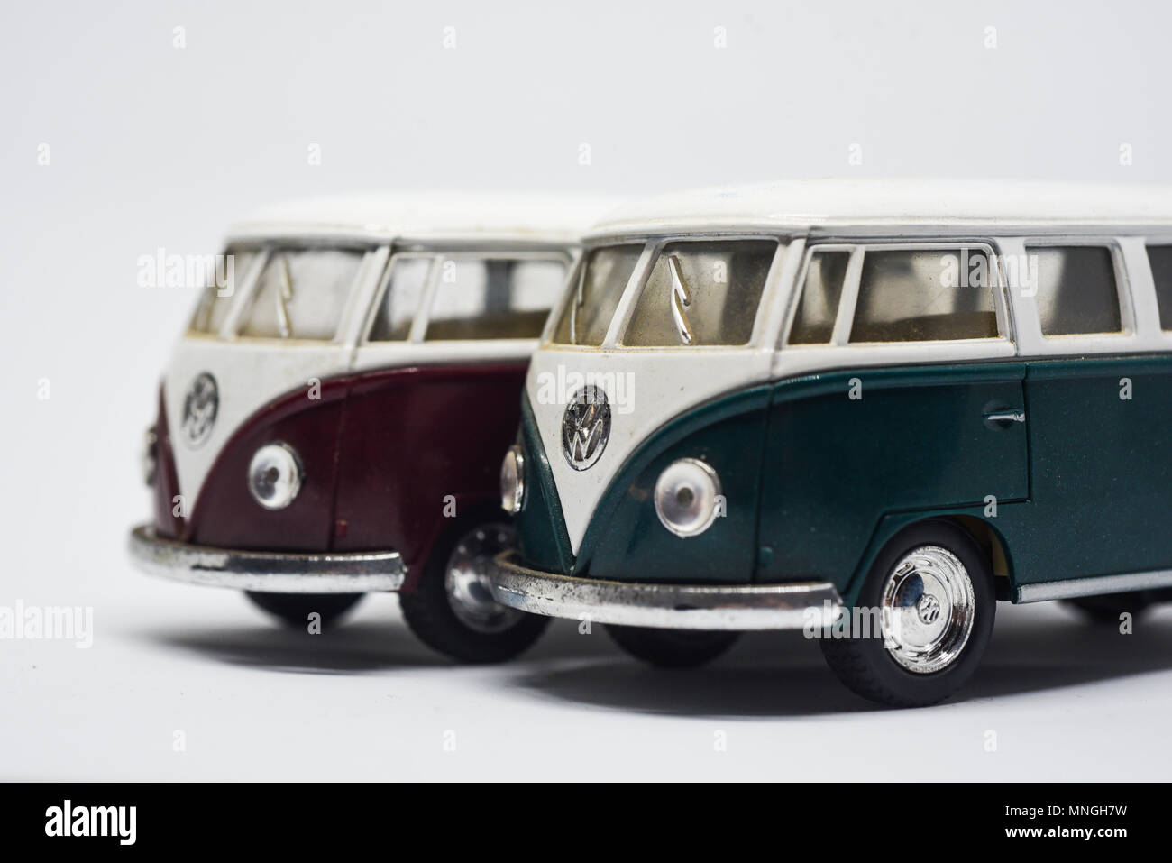 Old toy Volkswagen vehicles. Vans T1 and VW Beetle yellow.Volkswagen ...