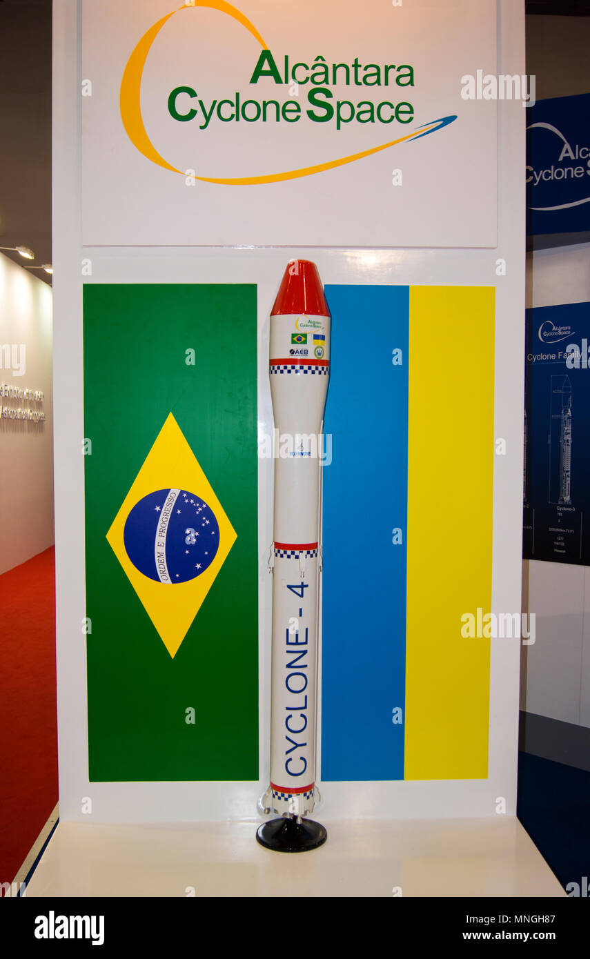 A model of a Ukrainian Cyclone 4 launch vehicle on display at the 64th ...