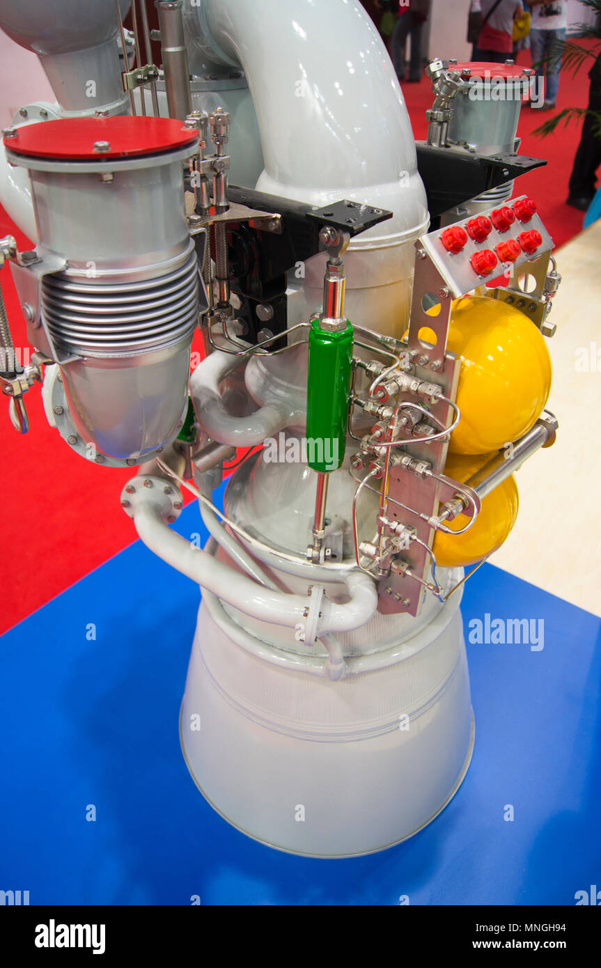 A Ukrainian RD-810 rocket engine on display at the 64th IAC, which was ...