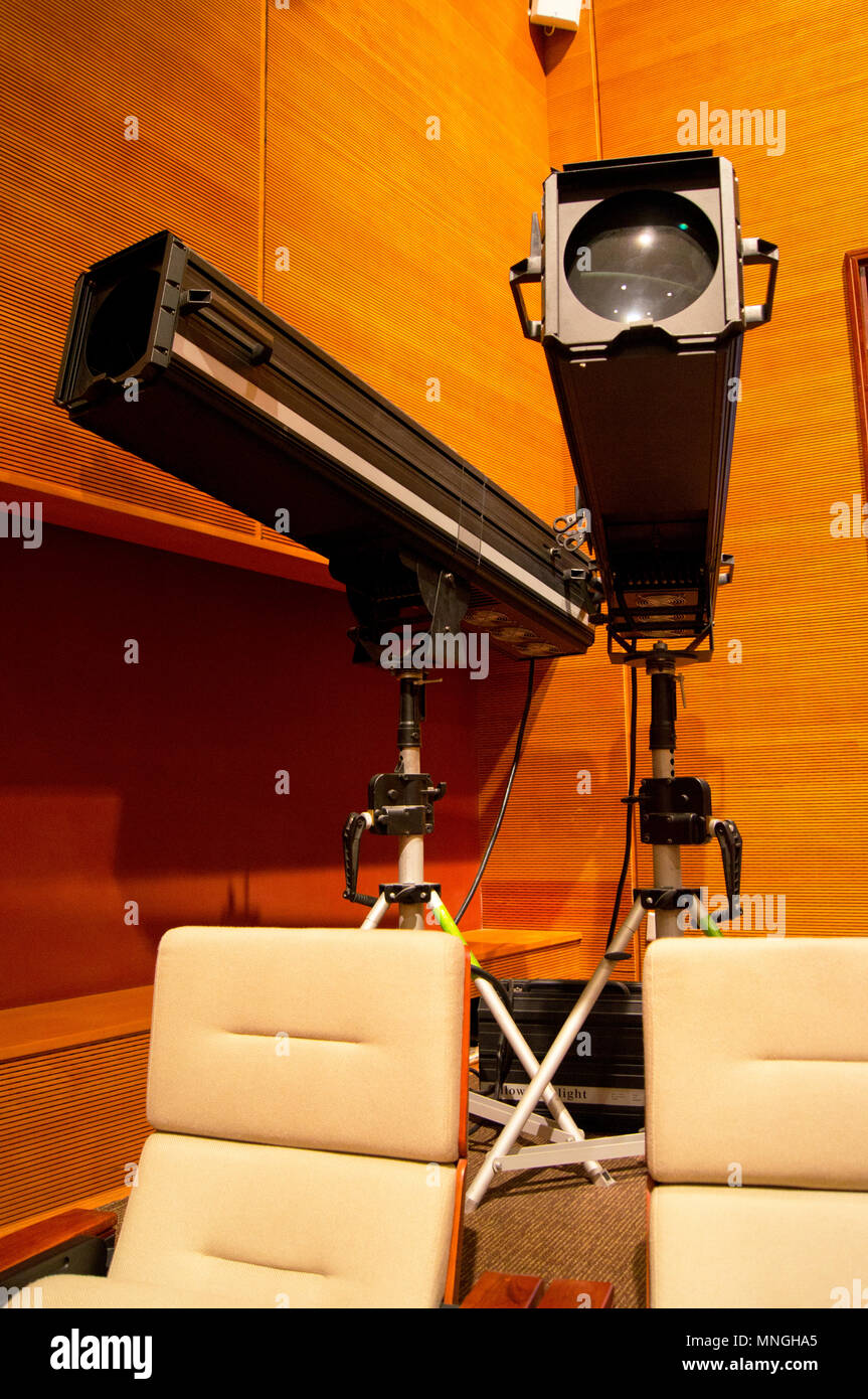 Follow-spot projectors in a conference hall at the China National ...