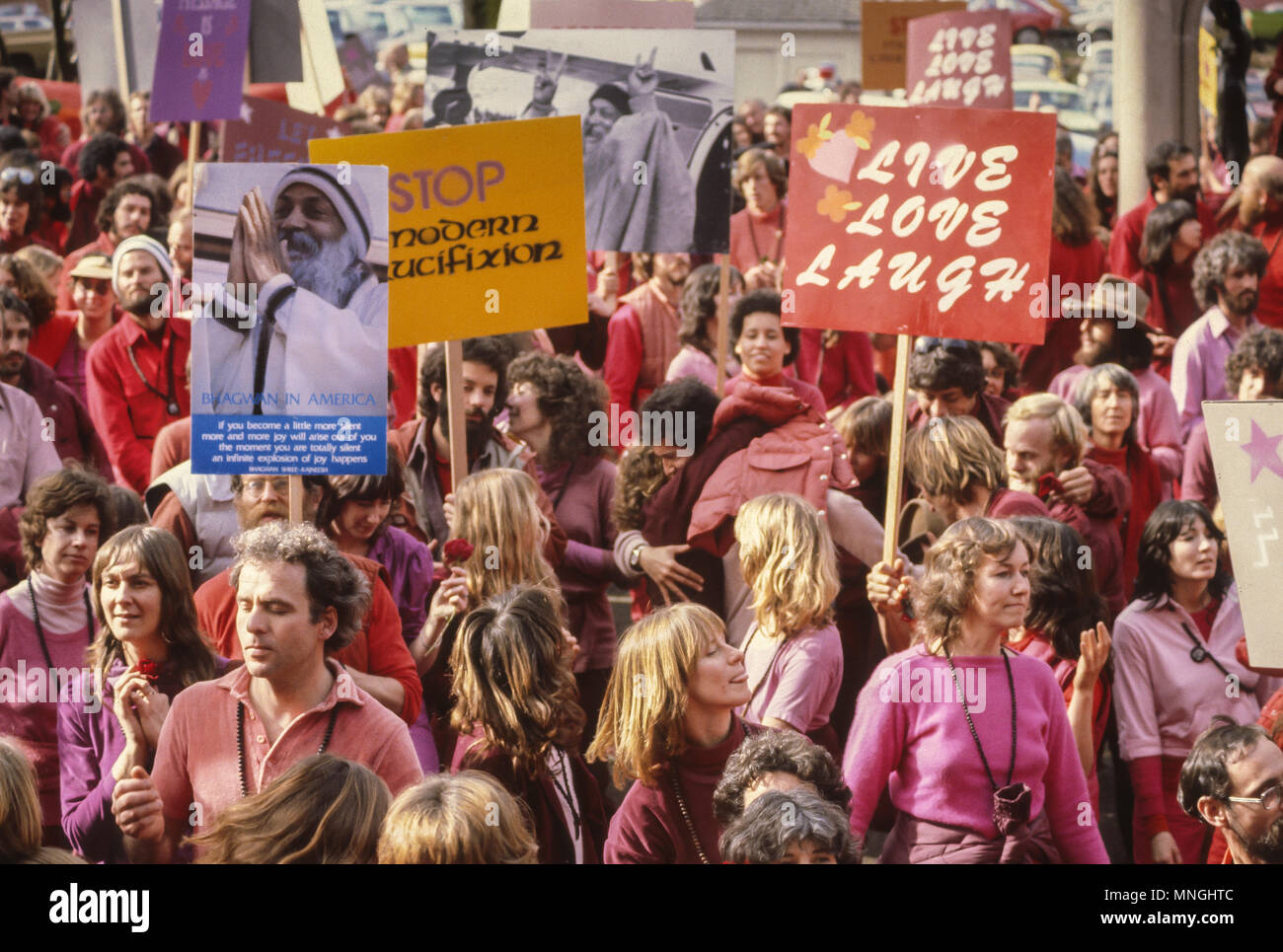 PORTLAND, OREGON, USA - Rajneeshees, followers of religious cult leader ...