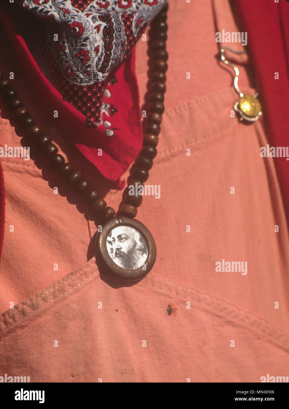 RAJNEESHPURAM OREGON, USA - Necklace worn by Rajneeshee, a follower of ...