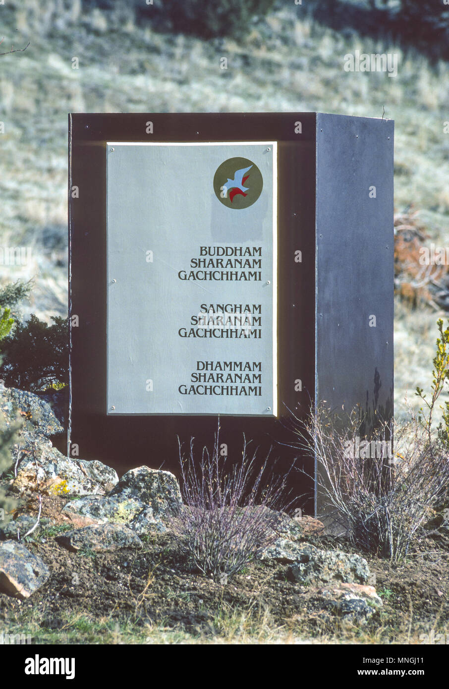 RAJNEESHPURAM, OREGON, USA - Road sign at settlement of religious cult ...