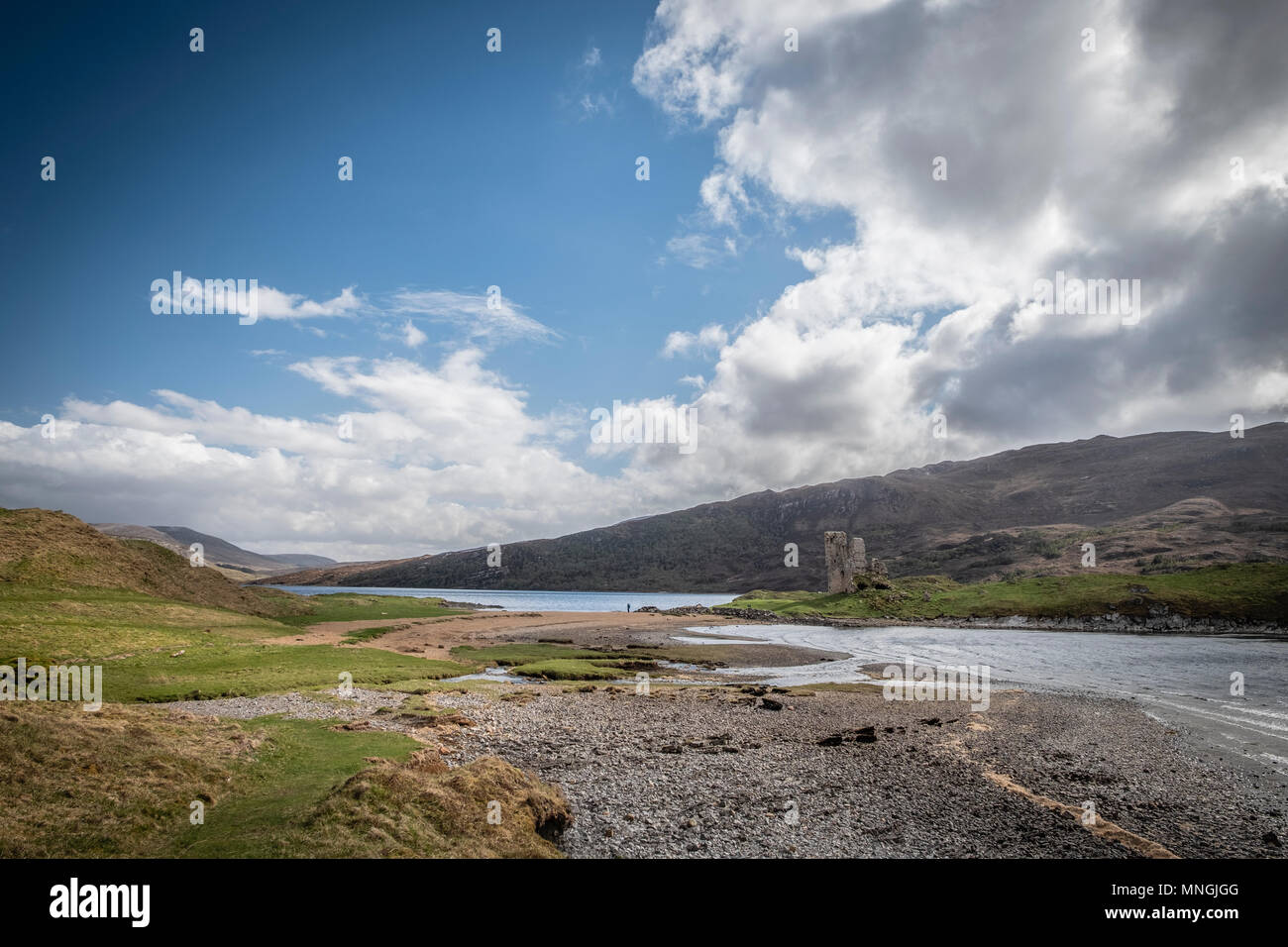 The ruins of Ardvreck Castle, Loch Assynt, an ancient lochside castle ...