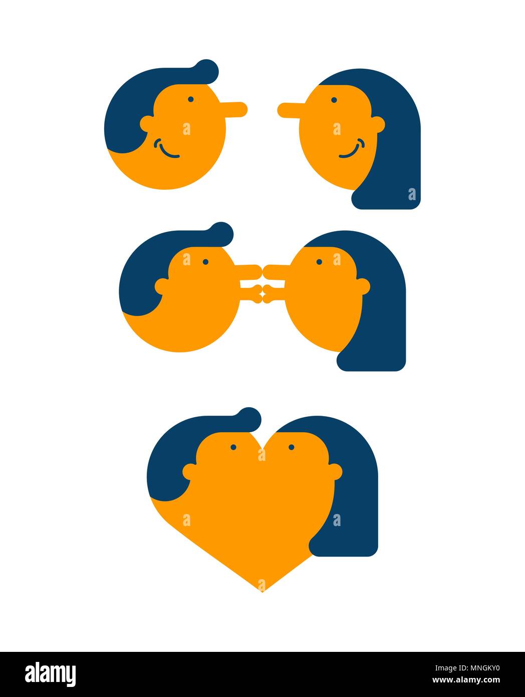 Love stage. Meeting and kiss. Lovers Passion. Vector illustration for ...