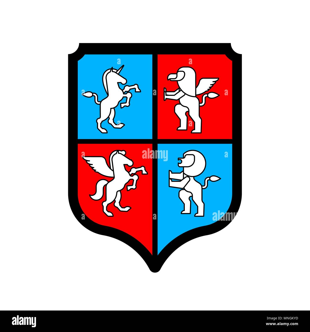 Shield and Animals heraldic set symbol. Pegasus and Lion and Gryphon ...