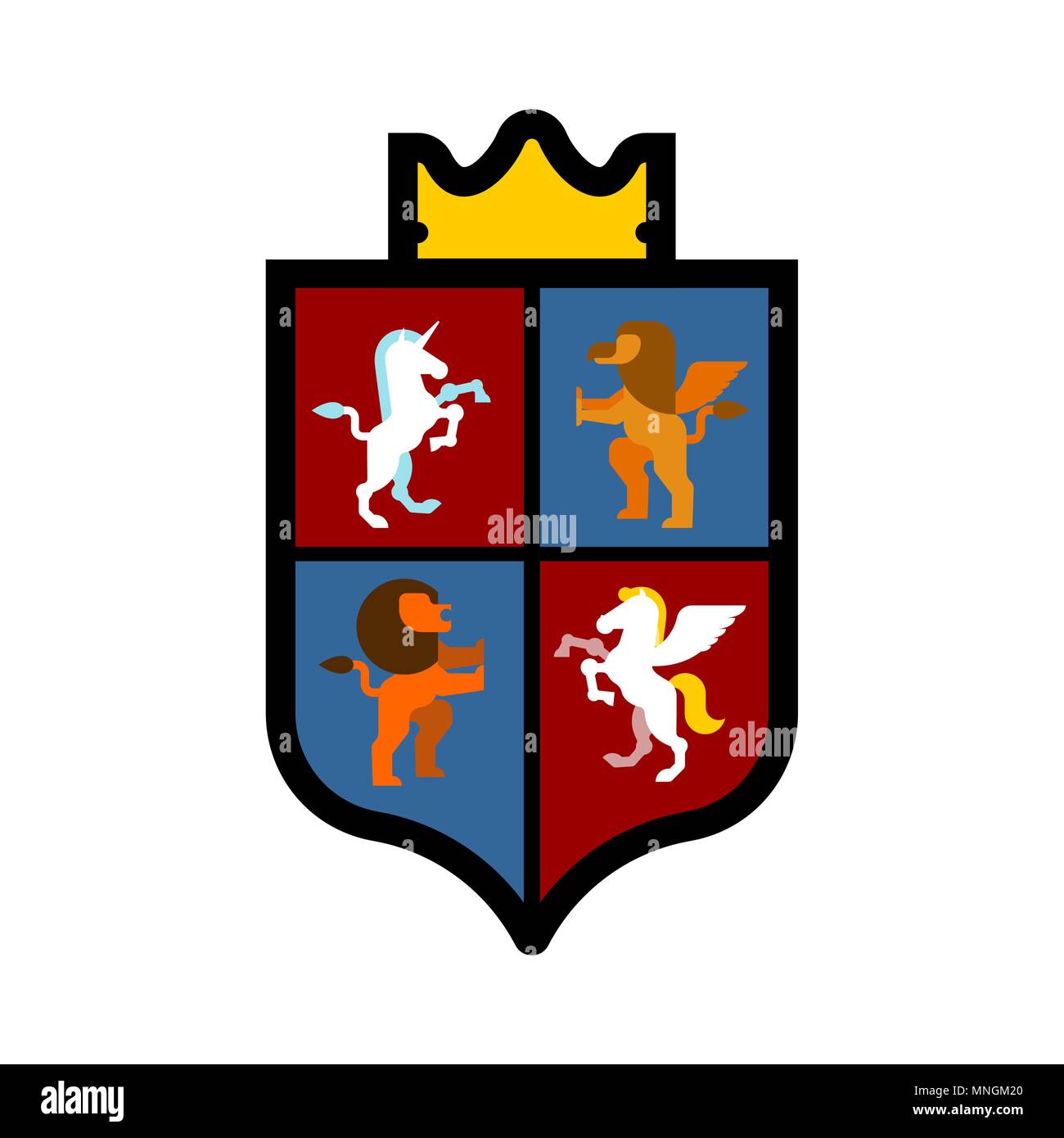 Shield and Animals heraldic set symbol. Pegasus and Lion and Gryphon ...