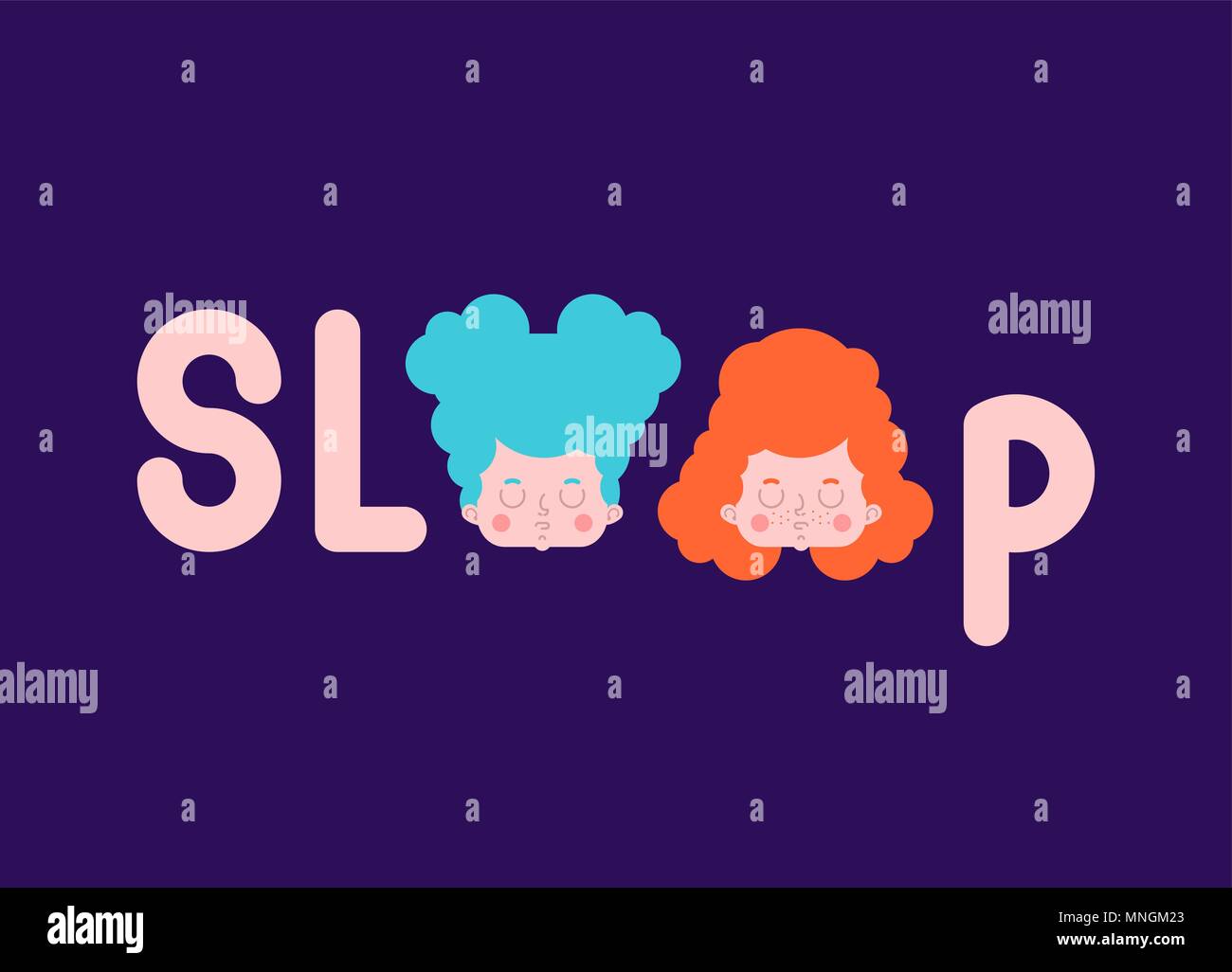 Sleep Lettering typography. Sleeping little girl and letters. Vector ...