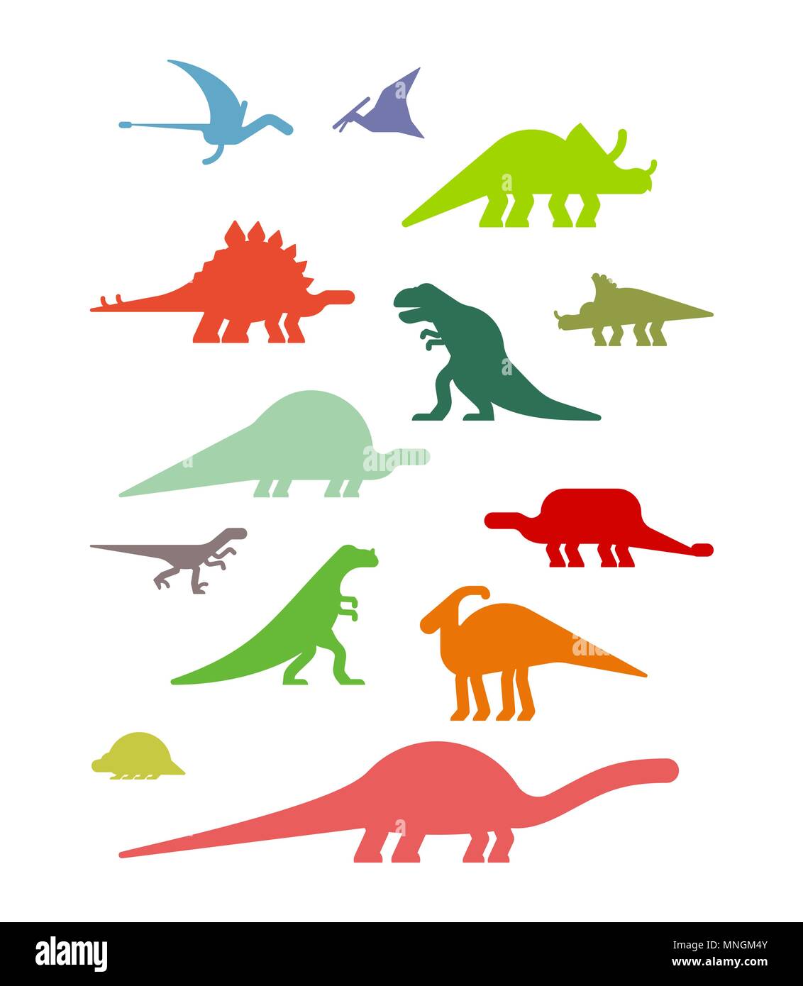 Dinosaur Set. Ancient animal. Diplodocus and Stegosaurus, Pterosaur ...