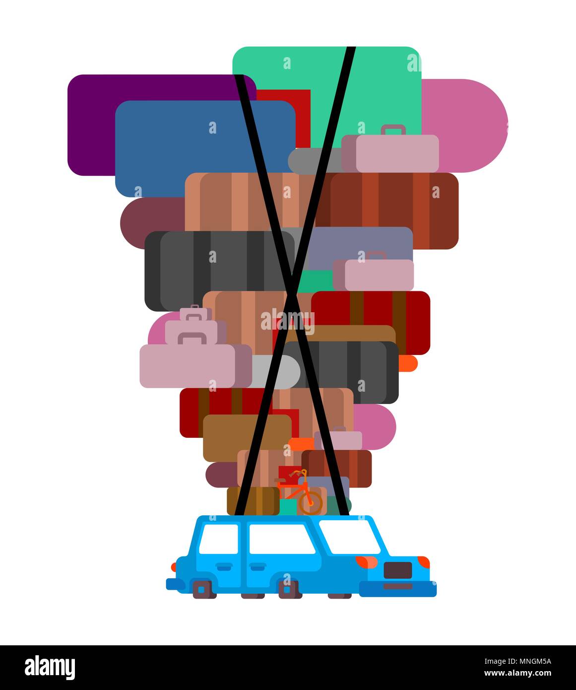 Car and lot suitcases. Move Long journey. Vector illustration Stock ...