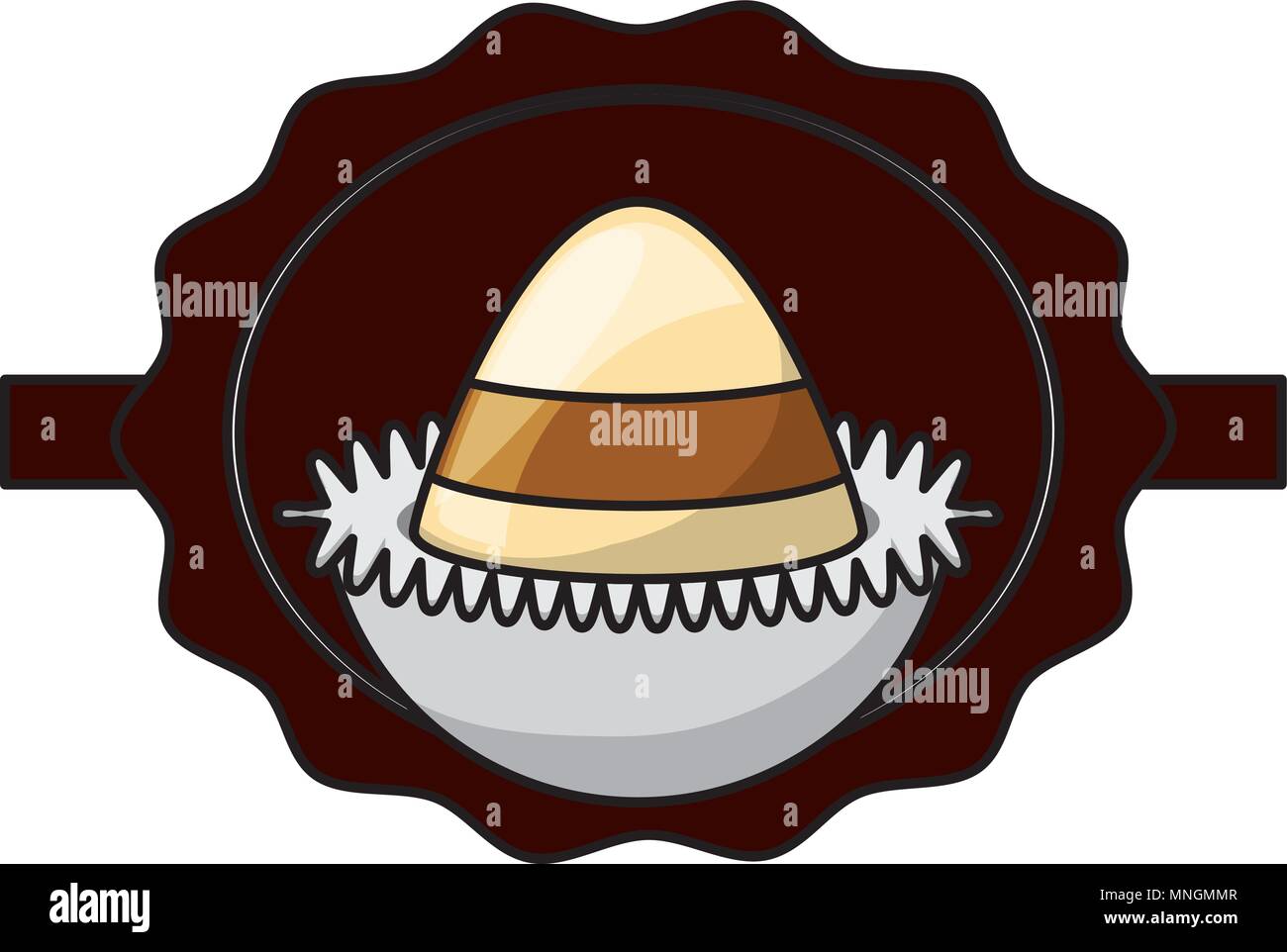 chocolate truffle over seal stamp over white background, colorful ...