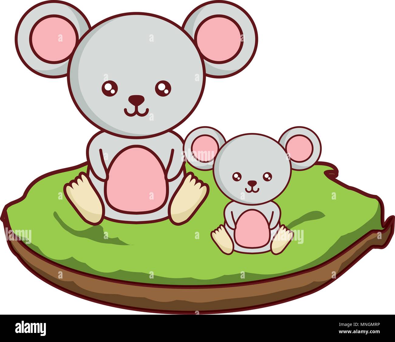 cute mouses on the grass over white background, colorful design. vector ...