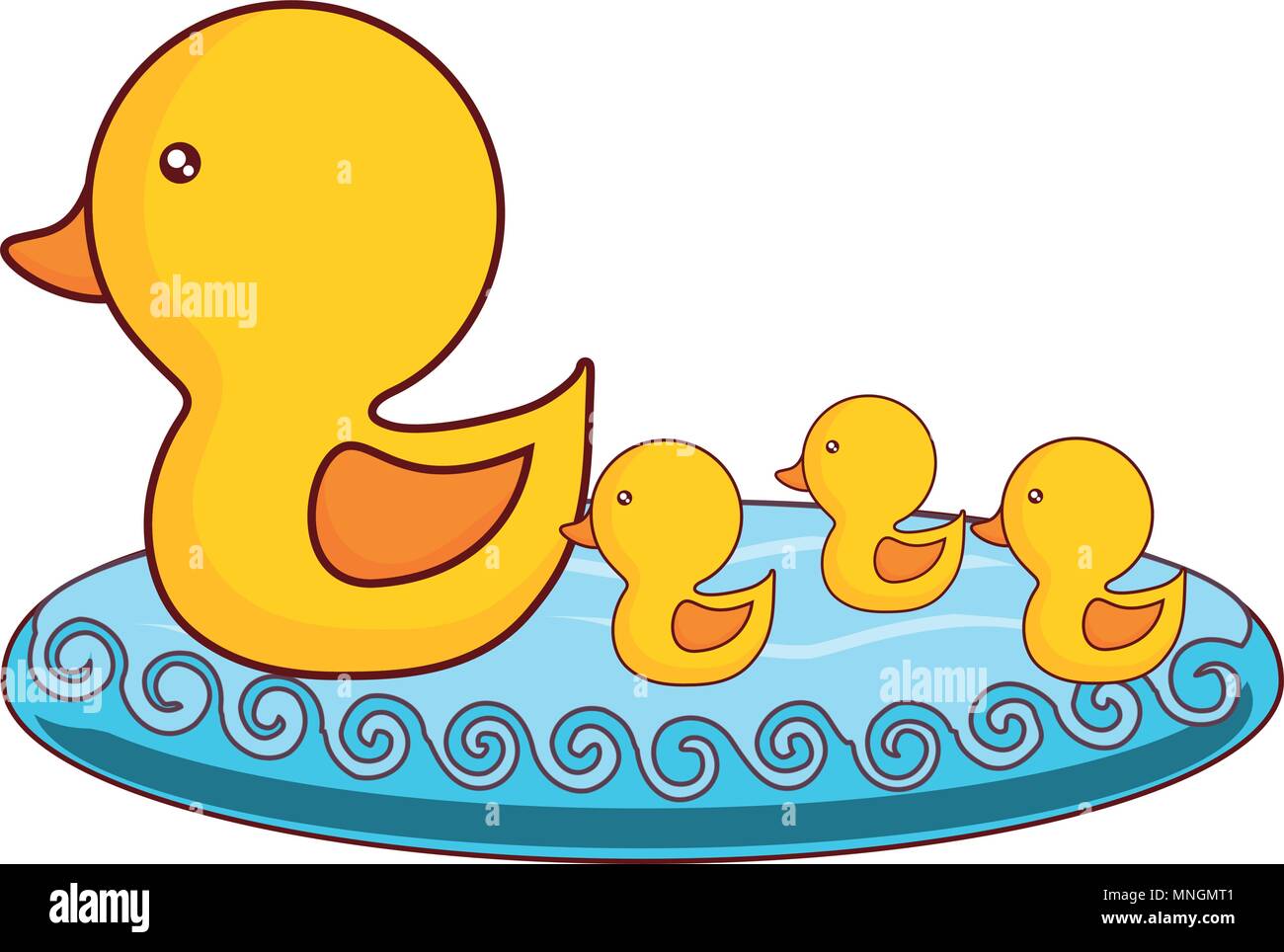cute duck and little ducks over white background, colorful design ...