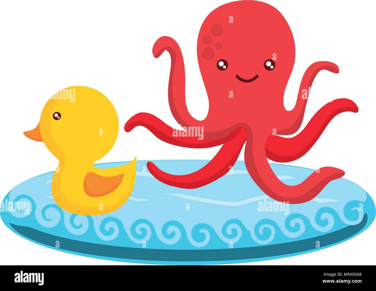 cute duck and octopus over white background, colorful design. vector ...