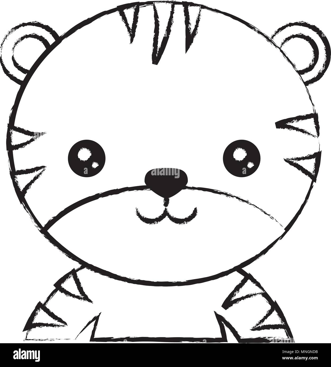 sketch of cute tiger icon over white background, vector illustration ...