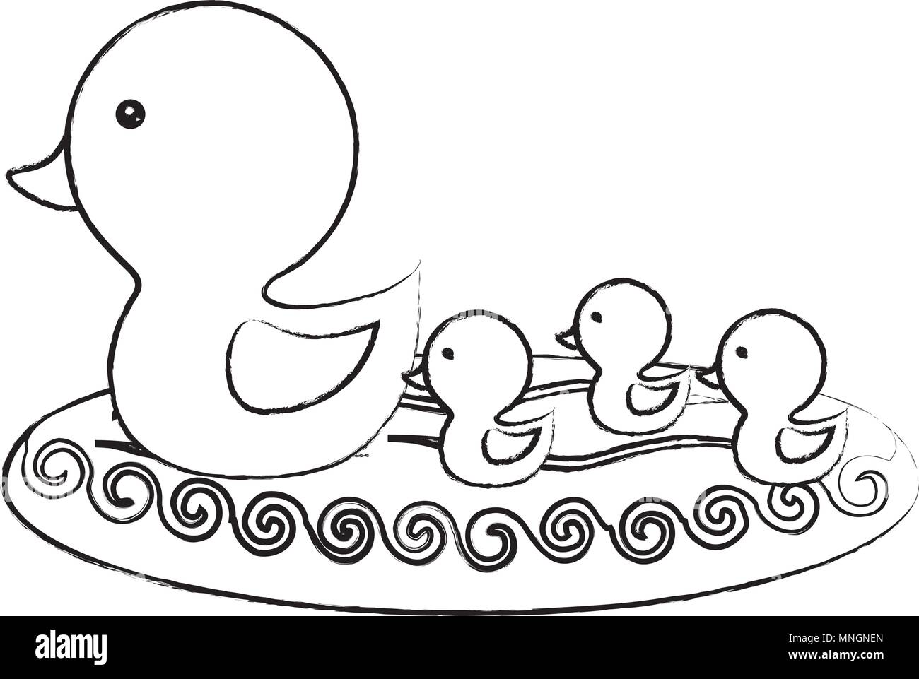 cute duck and little ducks over white background, colorful design ...