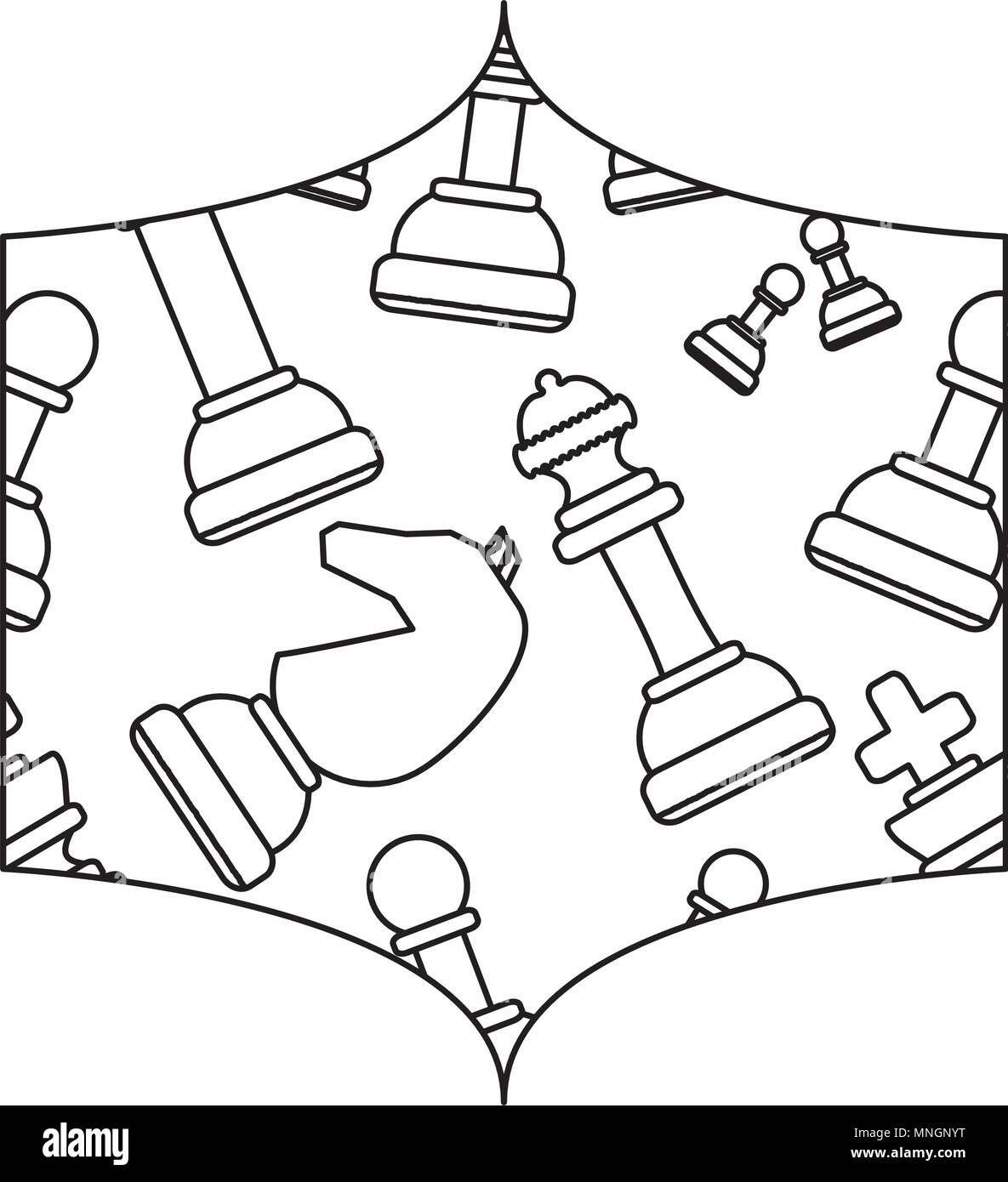 decorative frame with chess pieces pattern over white background ...