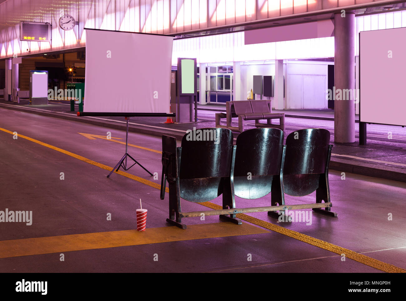 open-air cinema in a bus station Stock Photo - Alamy