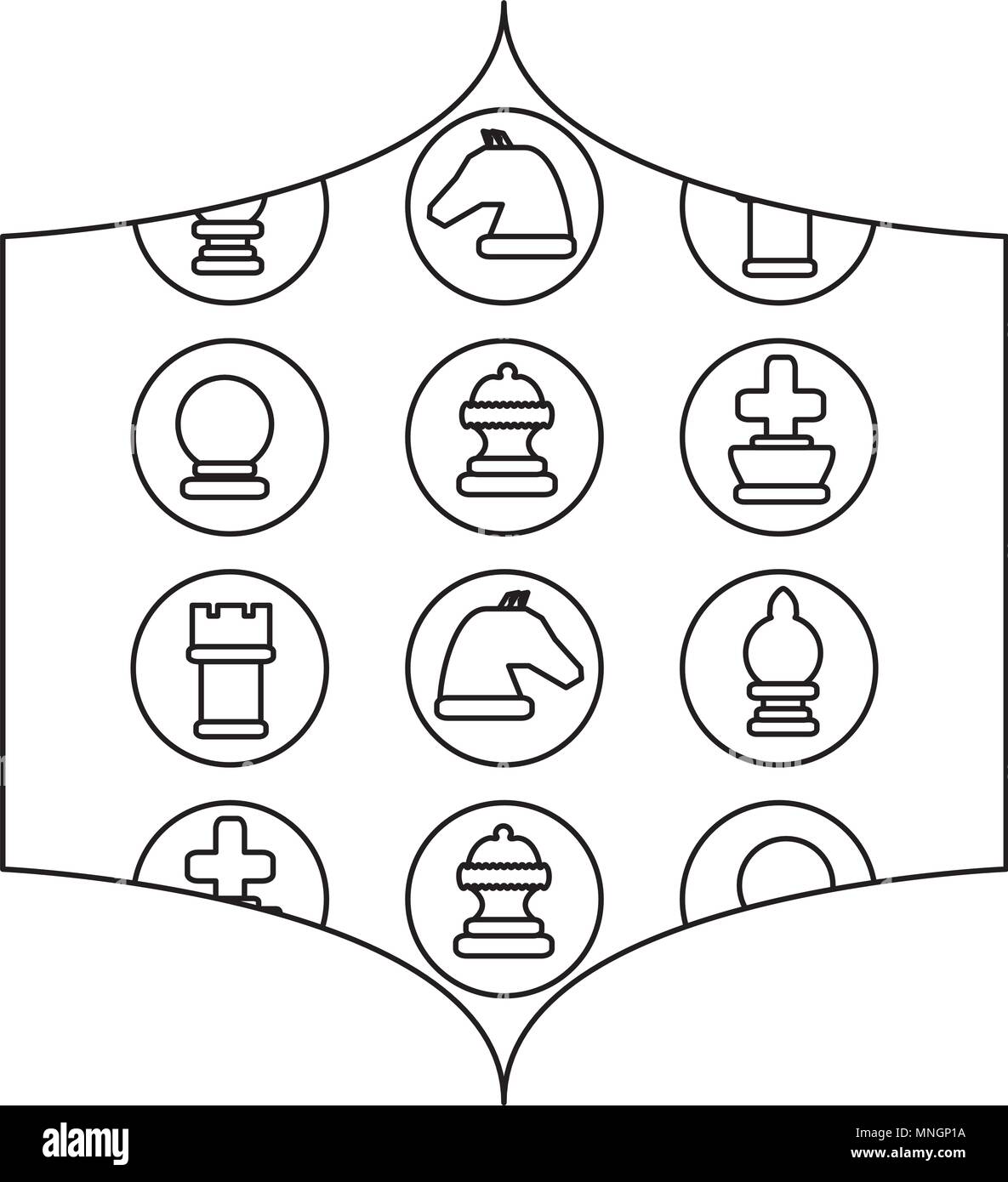 decorative frame with chess pieces design over white background, vector ...