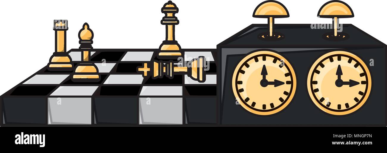 chessboard and clock over white background, vector illustration Stock ...