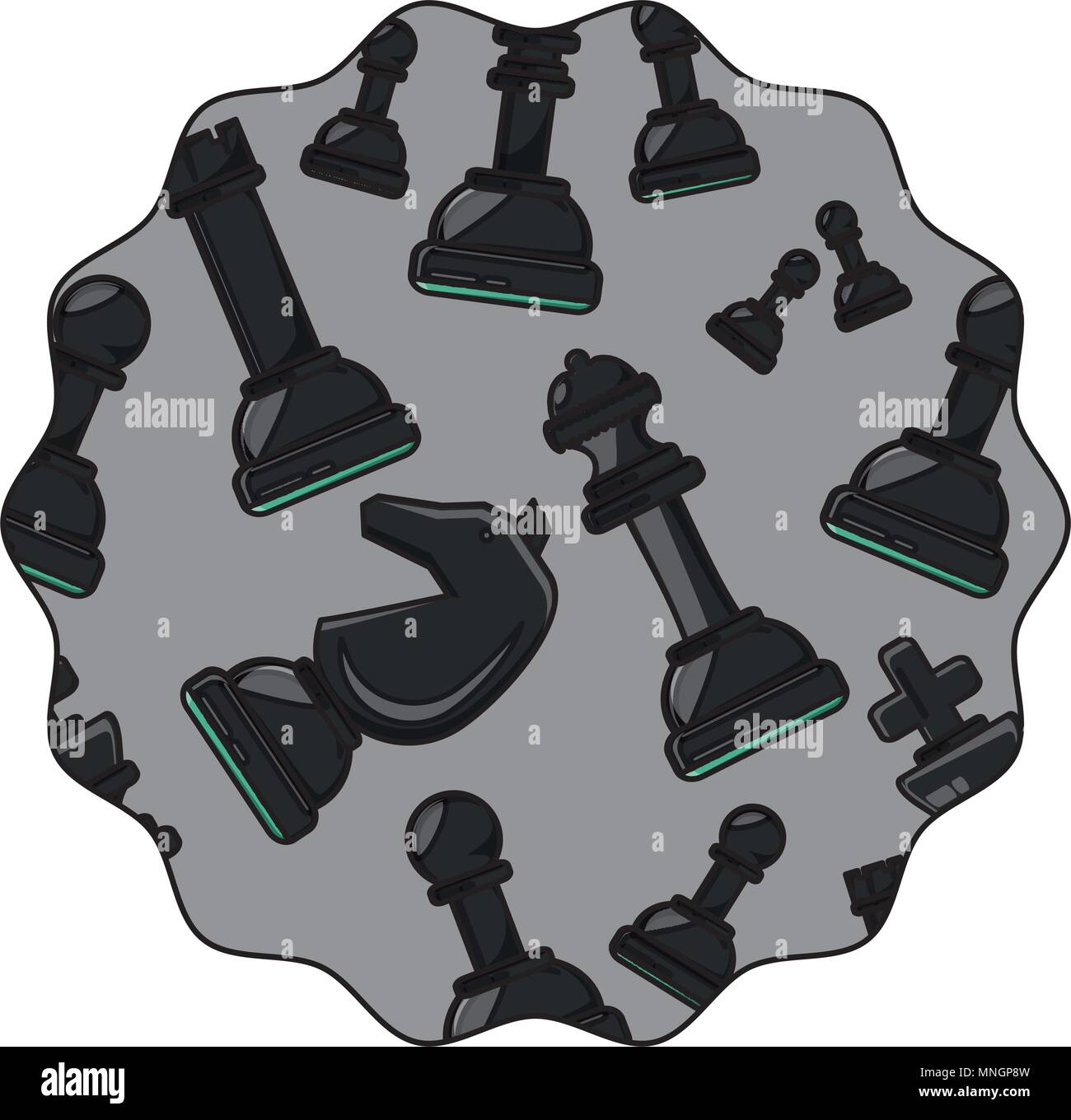 circular frame with chess pieces pattern over white background ...