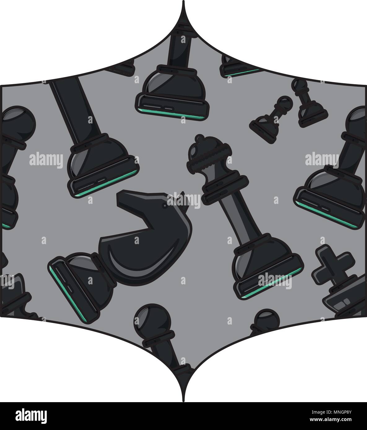 decorative frame with chess pieces pattern over white background ...