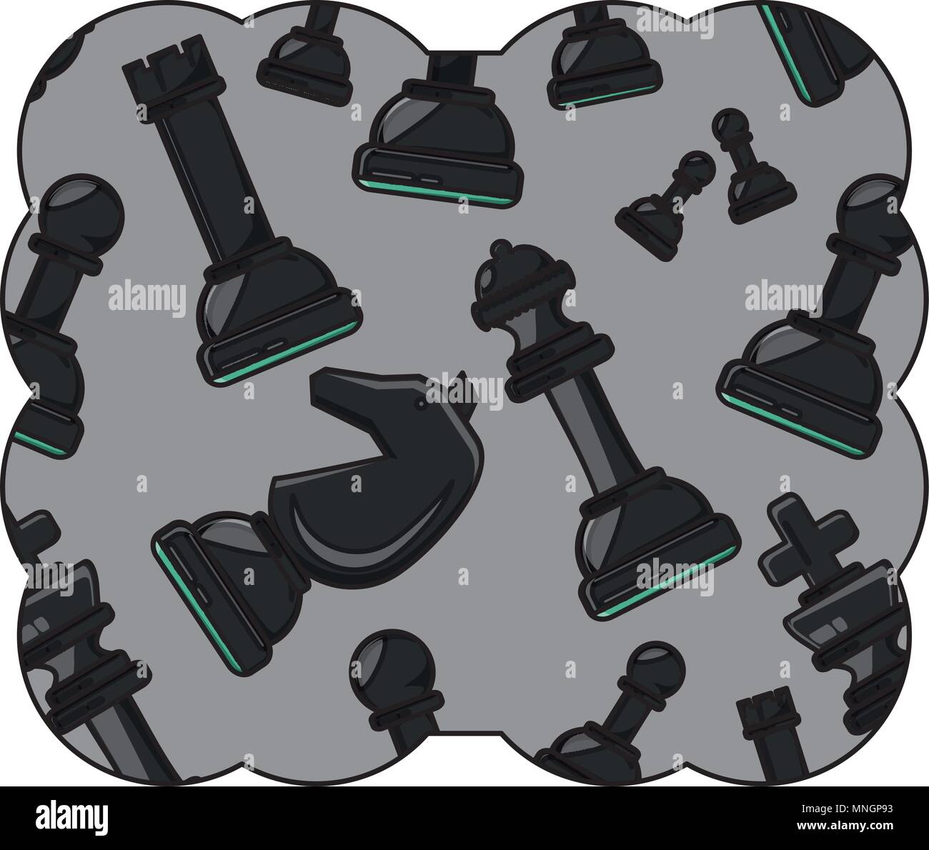 decorative frame with chess pieces pattern over white background ...