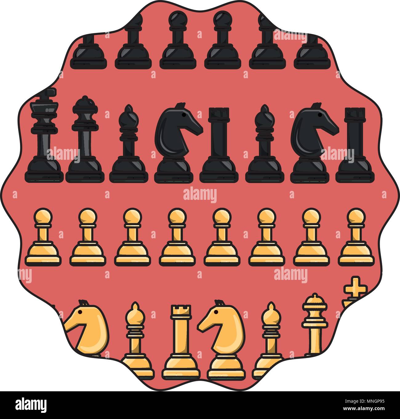 circular frame with chess pieces pattern over white background ...