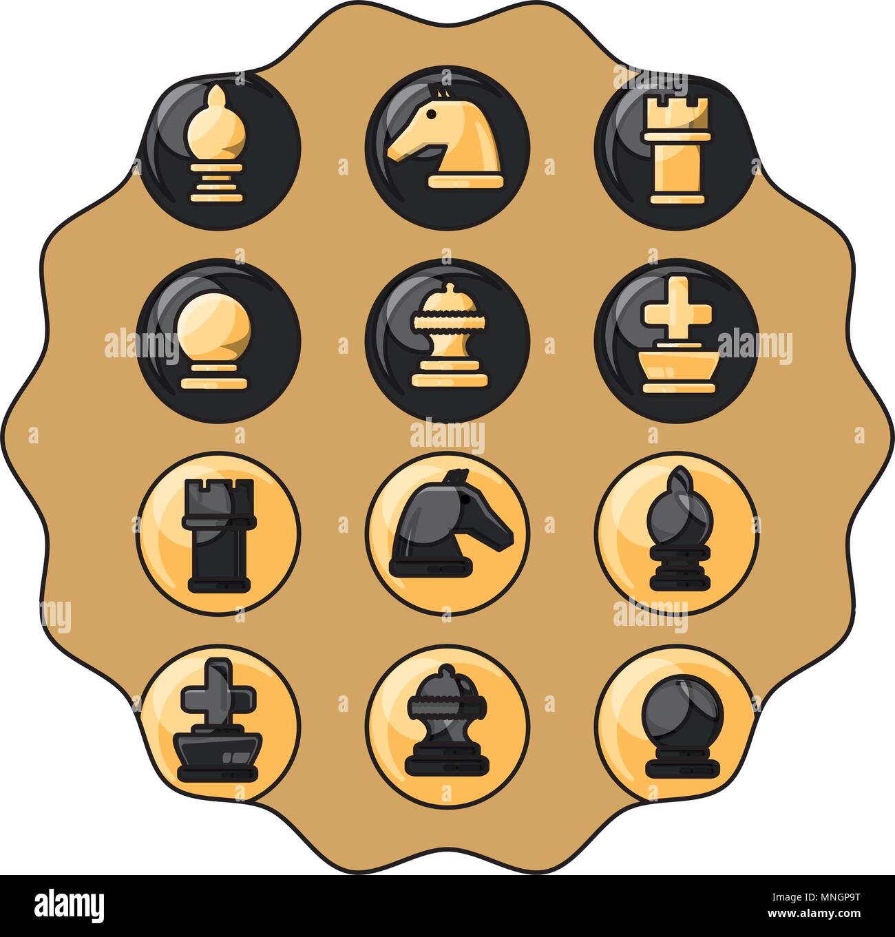 circular frame with chess pieces pattern over white background ...